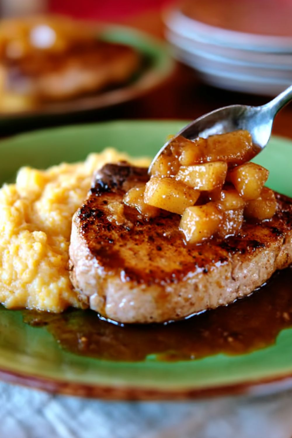 Pork Chops with Apples & Creamy Bacon Cheese Grits Recipe - Marry Kitchen